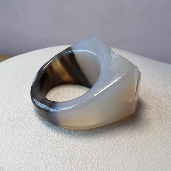 Jewelry | Vintage Large Banded Milky Agate Druzy Stone Carved Chunky ...